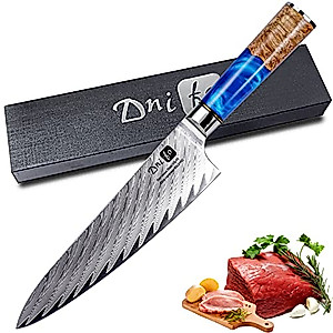 Dnifo Chef Knife, Damascus VG-10 Steel 8 inch Professional Sharp Kitchen Knife, Japanese Chef Knives Full Tang Half Bolster Cooking Damascus Knife, Anti-rusting Forged Damascus Chef's Knife