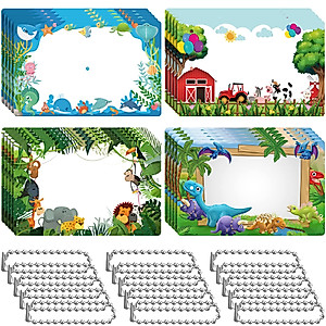 36 Set Kids Tags Personalized Waterproof Name Tag Reusable Backpack Tags Plastic Writable Child Id Bag Tags with Chain Attachments Name Labels for School Luggage Lunch Box Ocean Dinosaurs Jungle