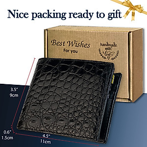 Vietnamcreations Men's Genuine Crocodiile Bifold Wallet RFID Blocking Black #8