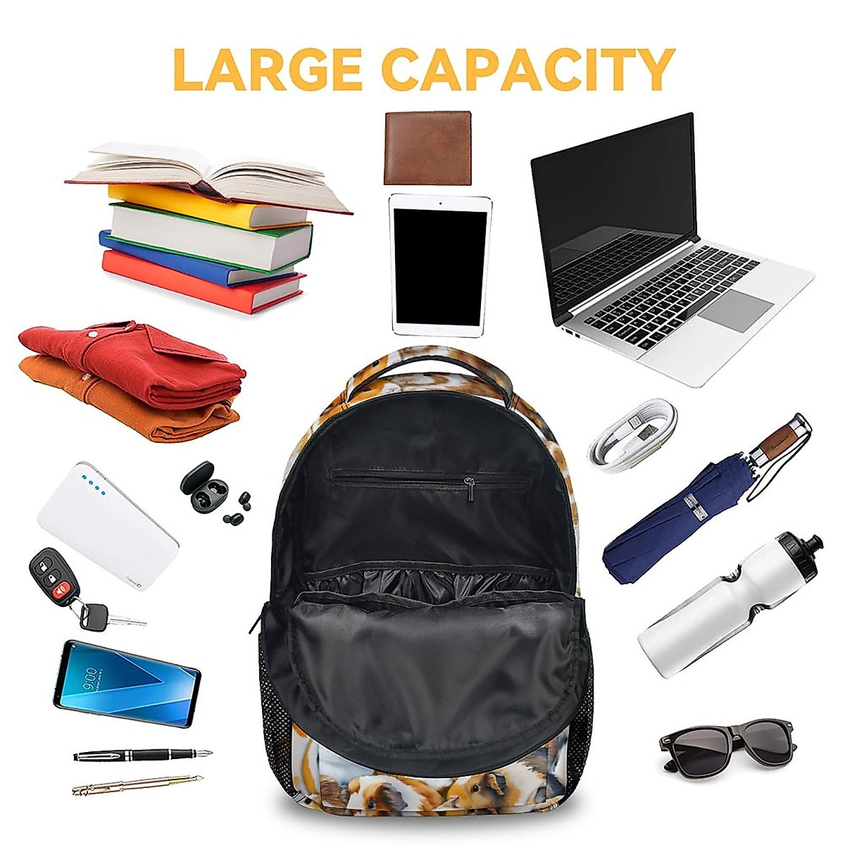 KNOWPHST Guinea Pig Girls Backpack for School, 16 Inch Brown Backpacks for Kids, Cute Lightweight Bookbag for Travel