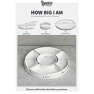 Sweese 707.001 Porcelain Divided Serving Dishes, Relish Tray, Serving Bowls for Parties - Perfect for Chips and Dip, Veggies, Candy and Snacks, White