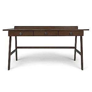 SIMPLIHOME Rylie SOLID WOOD 60 inch Wide Home Office Desk, Writing Table, Workstation, Study Table Furniture in Natural Aged Brown with 3 Drawers