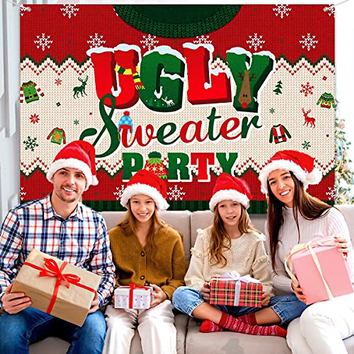 Ugly Christmas Sweater Party Decorations-Ugly Sweater Party Backdrop Supplies,5x3ft Vinyl Christmas Ugly Sweater Photo Prop Background Banner for 2022 Winter Christmas Holiday Supplies