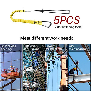 Tool Lanyard, Safety Tool Leash Retractable Bungee Cord with Carabiner Clip and Adjustable Loop End, Quick Release Shock Absorbing, 15 Ib Working Limit Fall Protection Equipment (5, 23.5 Inch（Short）)