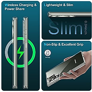 SPIDERCASE for Samsung Galaxy S23 Ultra Case, with 2 Pcs Camera Lens Protector & 2 Pcs Soft Screen Protector, [Anti-Yellowing] [Military Grade Shockproof] Slim Thin Galaxy S23 Ultra Case-Clear