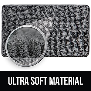 KANGAROO Luxury Chenille Bath Rug, Extra Soft and Absorbent Shaggy Bathroom Rugs, Machine Wash Mat, Strong Underside, Plush Carpet Mats for Kids Tub, Shower, Bathtub and Bath Room, 24x17, Gray