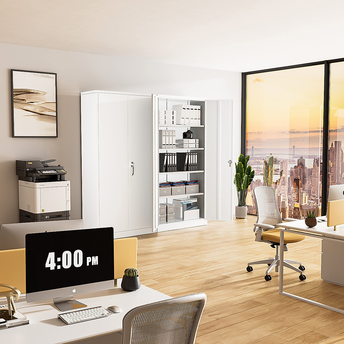 INTERGREAT Garage Storage Cabinets with Doors and Shelves,72" White Steel Tool Locking Cabinet, Metal Storage Cabinet for Home Office, Warehouse, School