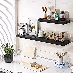 Fixwal Floating Shelves Black, Set of 3 Wall Shelves with Invisible Brackets for Bedroom, Bathroom, Living Room, Kitchen