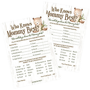 DISTINCTIVS Woodland Bear Baby Shower Who Knows Mommy Best Game Cards - 20 Count