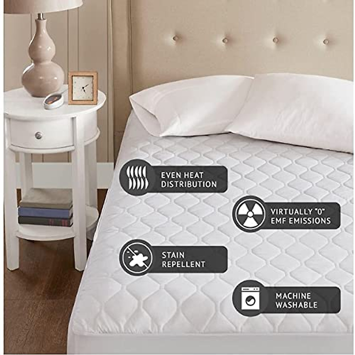 Beautyrest 3M Scotchgard Heated Mattress Pad - Electric Bed Warmer with 5 Heat Settings, 10 Hr Auto Shut Off Timer, All Around Elastic Deep Pocket, UL Certified, Machine Washable, White King