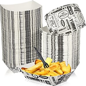 500 PCS Paper Food Boats Disposable Newspaper Paper Food Trays Black Paper Food Trays 1 Lb Serving Boat for Fries, Hot Corn Dogs, Ice Cream
