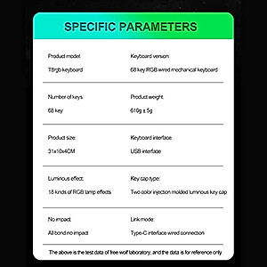 Qksky Wired Gaming Mechanical Keyboard 68 Key LED Backlit Two-Color Injection Luminous Keyboard for Laptop and Gamer Pro 68 Key Gaming Keyboard USB