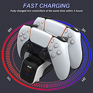 BEJOY PS5 Charging Station, Dual Type-C Controller Charger with Analog Stick (8PCS), Fast Charging Dock with LED Indicator for Sony Playstation 5 DualSense, White
