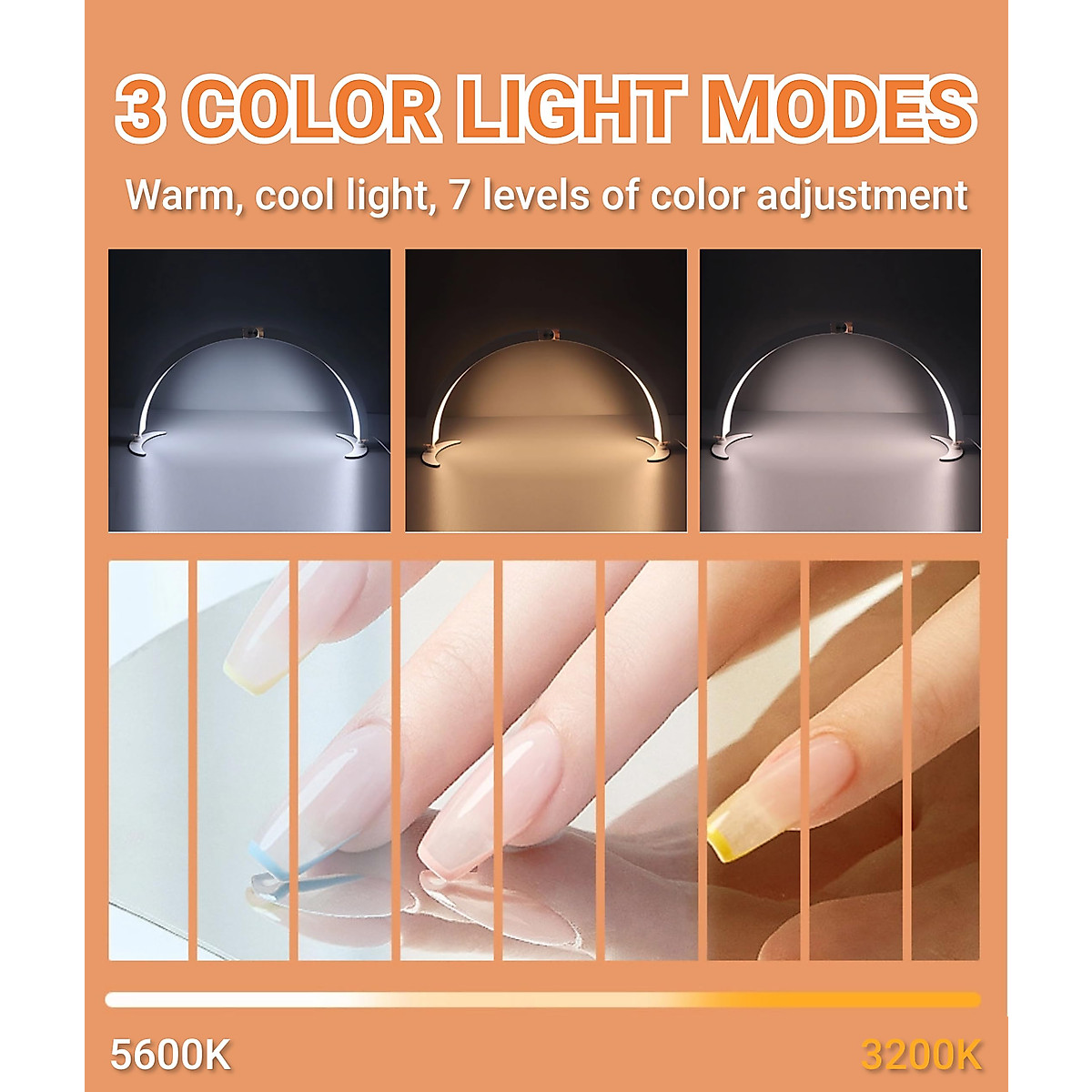 Jectse Half Moon Desk Lamp, 28 Inch Nail Desk Lamp LED Half Moon Light Nail Light with 10 Brightness and 7 Colors, Dimmable Half Moon Lamp for Nails Lash Extension Tattoo (US Plug)