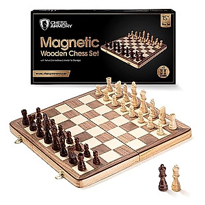 Chess Armory Magnetic Wooden Chess Set with Free Online Chess Course - 15 Inch Portable Travel Chess Board Game for Adults and Kids - Home Use and Educational Chess School and Chess Club Tournaments