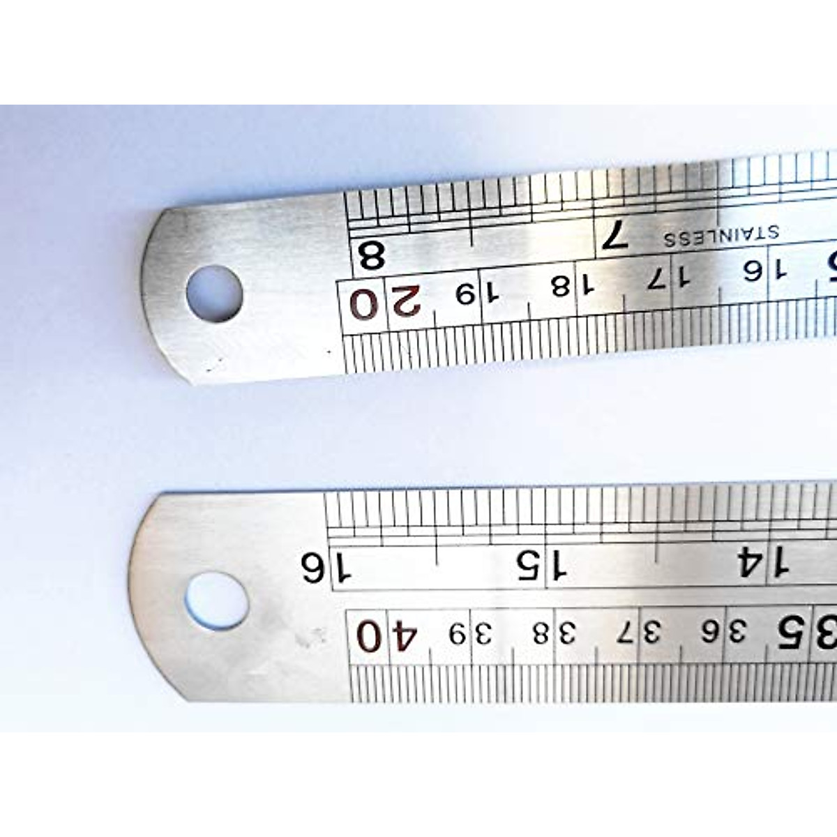 16 Inch/40cm w 8 Inch/20cm Metal Metric Rigid Straight Edge Ruler for Measuring 2 Pack