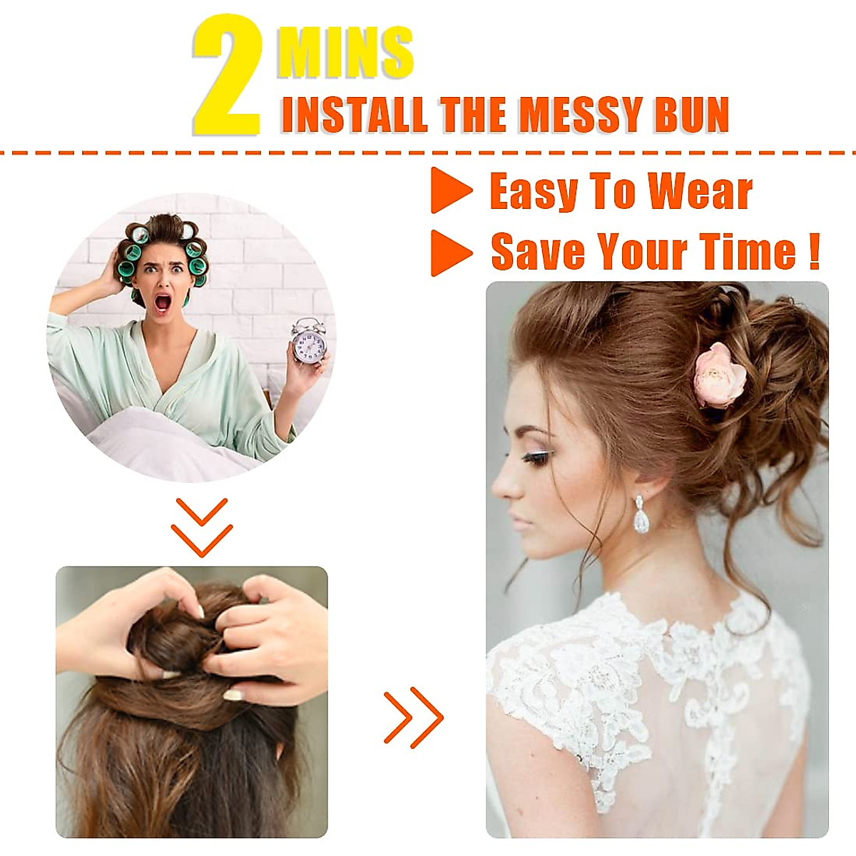 Messy Bun Hair Piece,Qunlinta Long Wavy Tousled Updo Hair Bun Extensions Wavy Hair Wrap Ponytail Hairpieces Hair Scrunchies with Elastic Hair Band for Women Girls -Light Brown