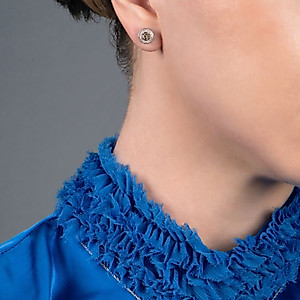 Jewelili Sterling Silver Stud Earrings with Natural White and Champagne Round Diamonds, 1/4 cttw