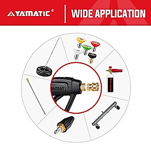 YAMATIC Pressure Washer Gun with 3/8" Swivel Quick Connector & M22-14mm Fitting, Stainless Steel Flexible Extension Wand Replacement for Most Power Washer, 40 Inch, MAX 4500 PSI