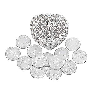 TINGKU Spanish Silver Wedding Unity Coins Set Arras de Boda Wedding Arras Coins Ceremony Souvenirs Accessories with Heart Shaped Box