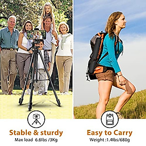 63" Tripod for iPad and iPhone, GMAIPOP Camera Tripod Stand for Cell Phone/Tablet 4"-12.9",Aluminum Portable Travel Tripod Mount with Remote & Carry Bag for Live Stream/Video Recording