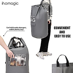 IHOMAGIC Laundry Baskets, Large Collapsible Clothes Basket,Door Laundry Hamper Bag Hanging,Tall Hamper Bag for Storage Bin,Home Organizer,Nursery Storage,Clothes Hamper Dark Grey