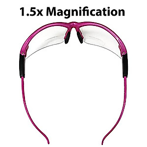 Global Vision Eyewear Cougar Bifocal Women's Safety Glasses Dark Pink Nylon Frame Clear Lenses (Pink 1.50)