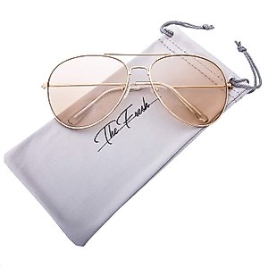 The Fresh Classic Metal Frame Light Color Lens XL Oversized Aviator Sunglasses with Gift Box (4-Glod, Brown)
