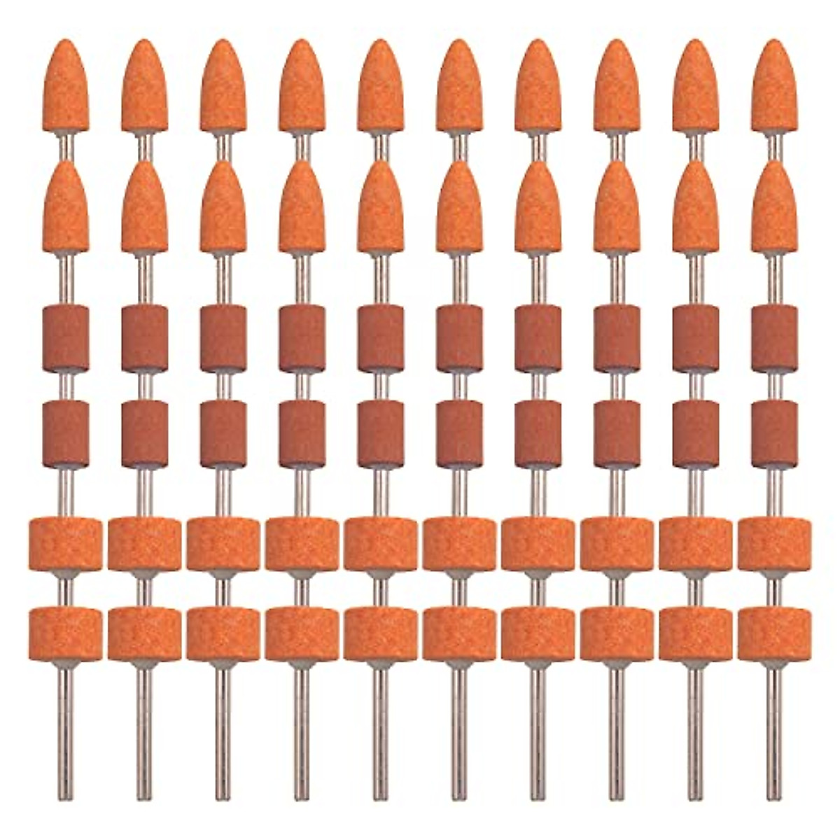 SHITIME 60 Pack Grinding Stone Set 1/8" Shank, Sanding Drill Bit for Rotary Tool Flap Wheel for Grinding, Polishing, Deburring Ferrous Metal, 2 Shaped and 3 Sizes(Orangage, Aluminum Oxide)