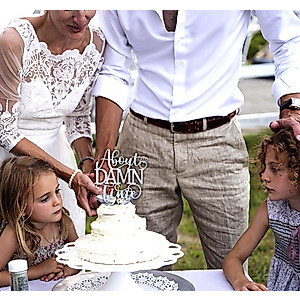 About Damn Time Cake Topper,Funny Wedding/Engagement/Bridal Shower/Happy Birthday Party Decorations Supplies for Men Women, Silver Glitter