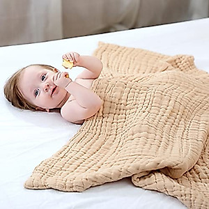 Muslin Bath Towels, Super Soft 100% Cotton Receiving Blanket for Baby's Delicate Skin,2Pack 41.3 X41.3 Inches Swaddle Blanket,Lightweight Soft Breathable Throw Blanket Gauze Blanket, Light Tan11