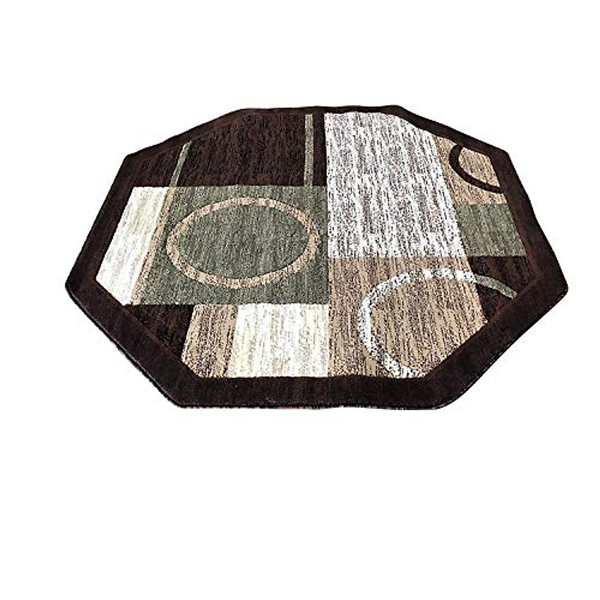 Americana Modern Octagon Contemporary Geometric Area Rug Brown & Green Design 1497 (4 Feet X 4 Feet)