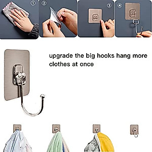 Large Adhesive Hooks 22LB（MAX）,Waterproof and Rustproof Wall Hooks for Hanging Heavy Duty,Stainless Steel Towel Door and Coat Hooks for Kitchen, Bathroom, (10, 2.76*2.76 inch)