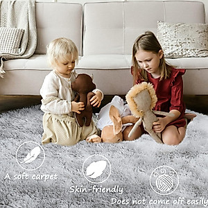 LFHHT Fluffy 5x7 Shag Area Rugs for Bedroom, Plush Fuzzy Shaggy Carpet Rugs for Living Room Classroom Nursery Home Decor, Tie-Dyed Light Grey Anti-Skid Rugs for Kids Girls Boys