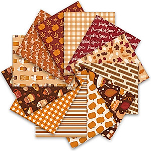 JarThenaAMCS 12Pcs Fall Cotton Fabric Bundles 18 x 22 Inch Maple Leaf Pumpkin Drinks Plaid Fat Quarters Autumn Thanksgiving Sewing Fabrics for DIY Craft Party Decor