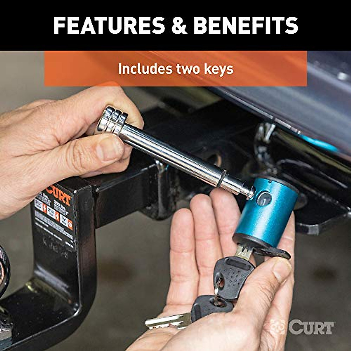 CURT 23506 Right-Angle Trailer Hitch Lock, 1/2-Inch Pin Diameter, 5/8-Inch Adapter, Fits 1-1/4 or 2-Inch Receiver