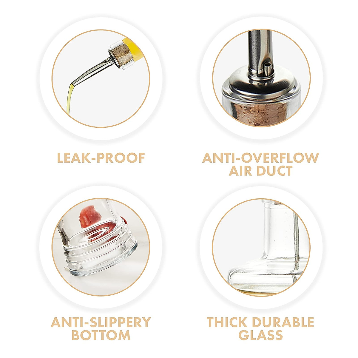 Mason Jar Oil and Vinegar Cruet Bottles - Set of 2-16.9oz - Authentic Original Olive Oil Glass Dispenser Set, Leak Free, Strong Stainless Steel Top with Weighted Pourer & Cork Base, Farmhouse Décor