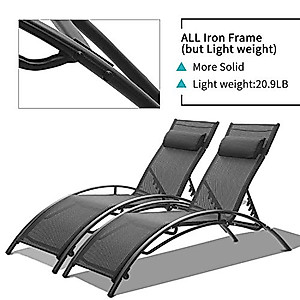 Patio Lounge Chairs Outdoor Pool Chaise Lounges Adjustable for All Weather for Beach Backyard（2-Pack Black