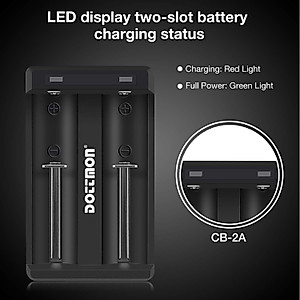 Dottmon 18650 Battery Charger 2 Slot 18650 16340 16650 17650 17670 18350 18490 18500 20700 21700 26650 3.6V/3.7V Li-ion Rechargeable Battery USB Charger