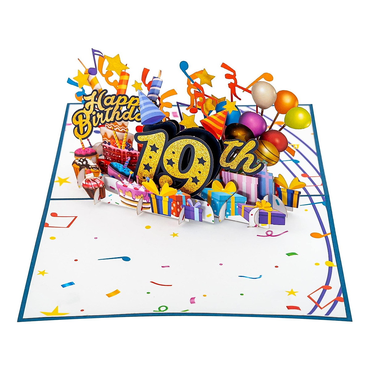 iGifts And Cards Happy 19th Blue Birthday 3D Pop Up Greeting Card – Awesome 19 Birthday Card Daughter, Son, Turning Nineteen Birthday Gift Grandson, Granddaughter, Unique Special Present, 5" X 7"