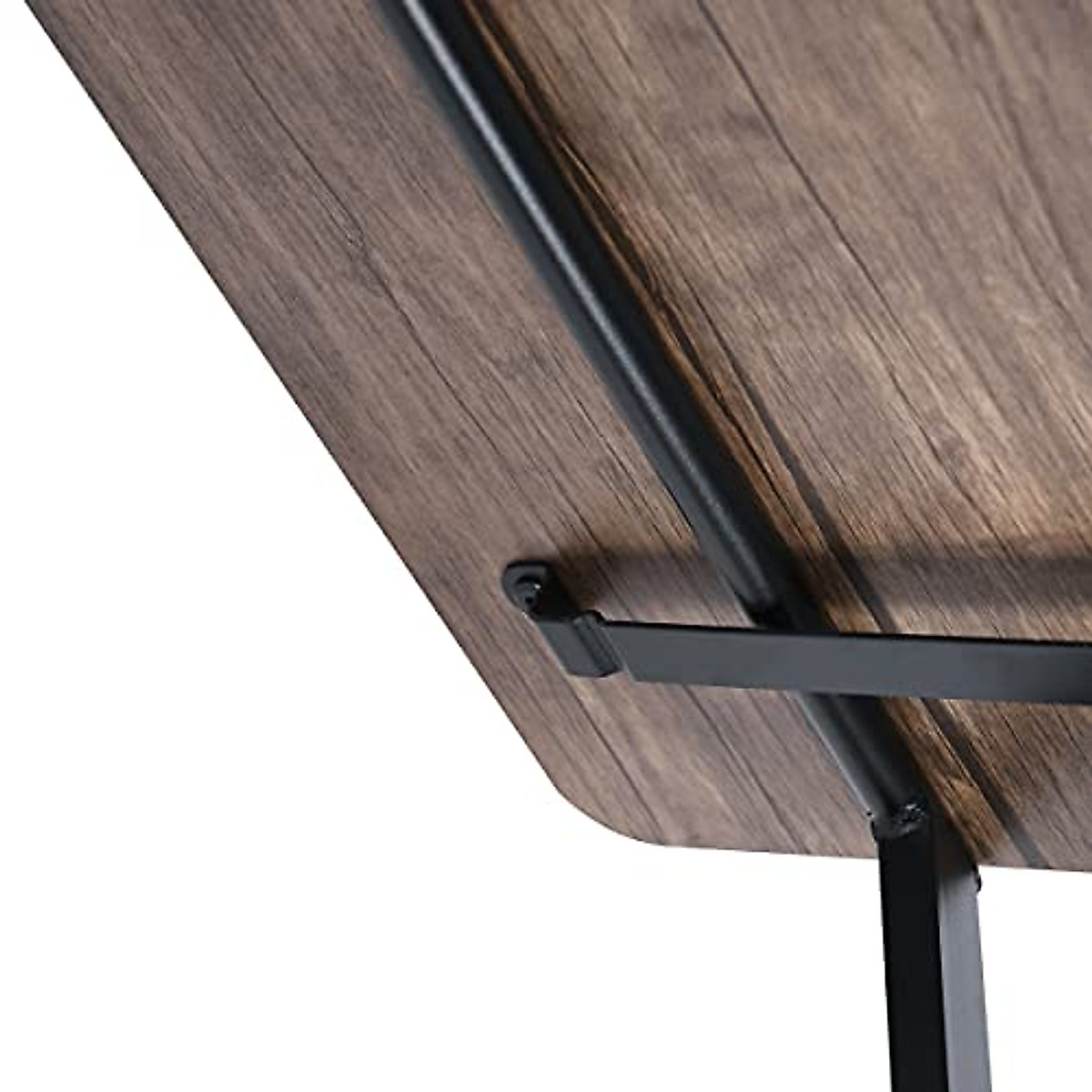 FurnitureR 31.9'' Folding 2 Tier Foldable Assembly Saves Space for Home Office Study, Metal Frames/Wood Top Laptop Table, Brown Computer Desk