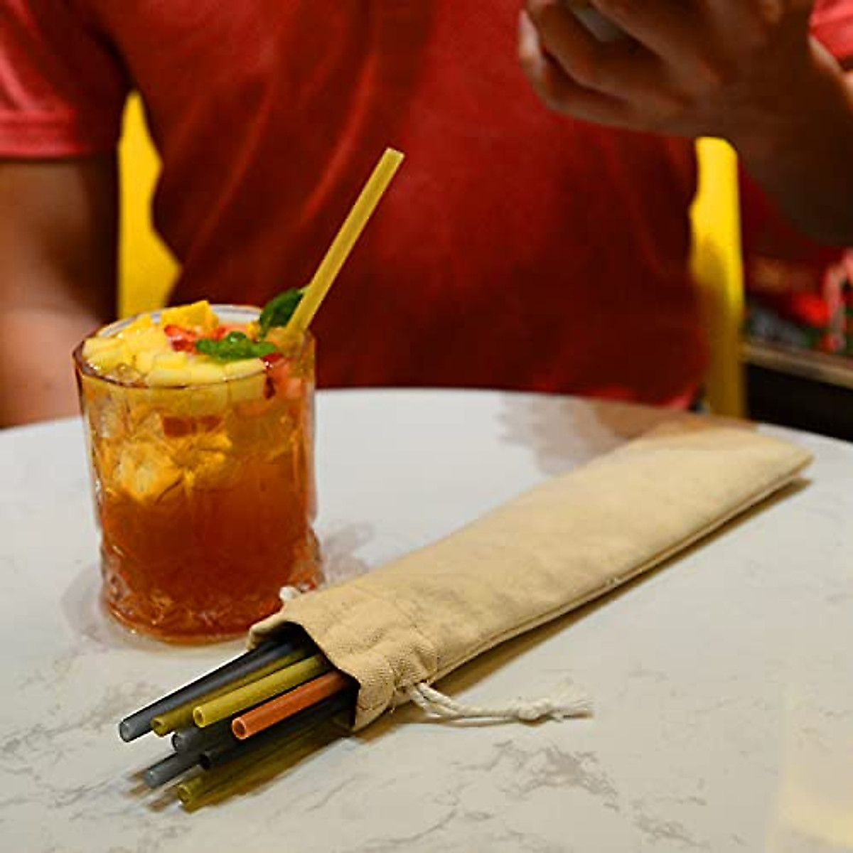 VinaStraws Biodegradable Cereal Straws, 150 pcs Multi Colorful Dringking Straw with Gift Canvas Bag, Eco Friendly Compostable, Alternative to Plastic Straws, Green