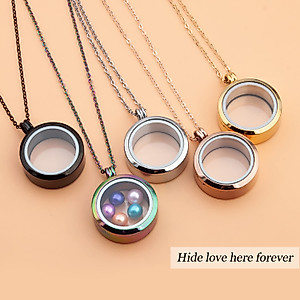 Africanbeads 2PCS 30MM Silver Round Floating Charm Locket Necklace with 6 Freshwater Pearls,316L Stainless Steel Clear Glass Locket,Small Living Memory Pendant for Women(Without Chain)