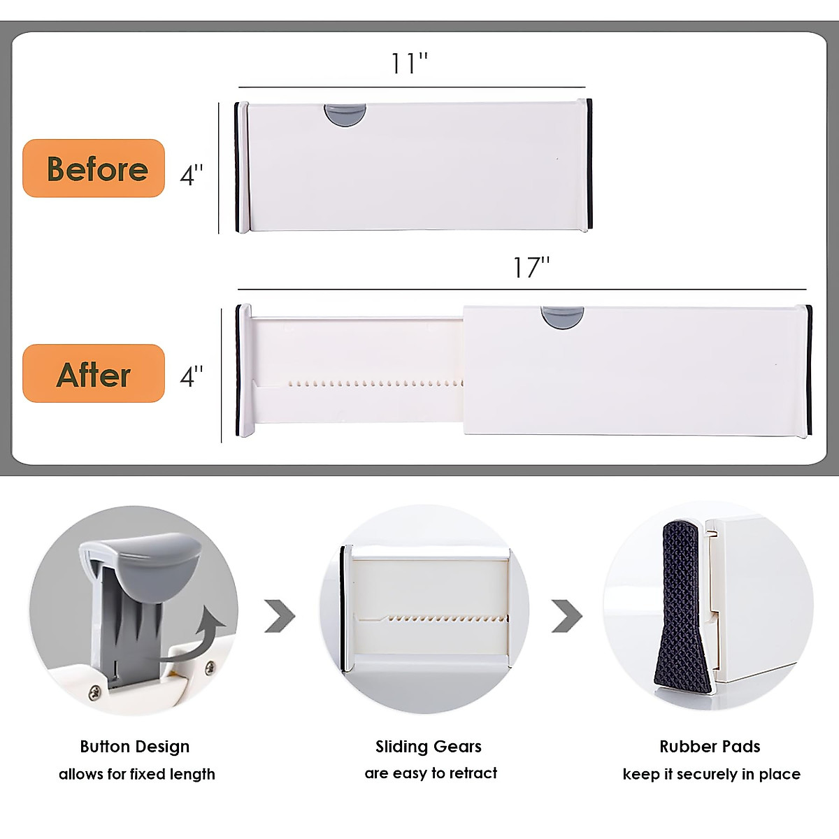 Kingrol 8 Pack 11-17 Inch Adjustable Drawer Organizers, Expandable Drawer Divider with Non-Slip End, Household Separators for Kitchen Utensils Dressers Clothes Craft Office Supplies