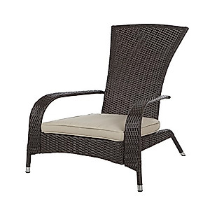 Patio Sense 61469 Coconino Wicker Lounge Chair All Weather Wicker Beige Cushion Armchair Lightweight Durable Adirondack Style Chair Beautiful Mocha Finish