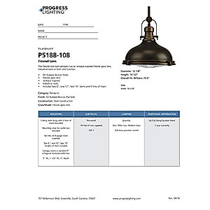 Progress Lighting P5188-108 Fresnel Lens Pendants, Bronze