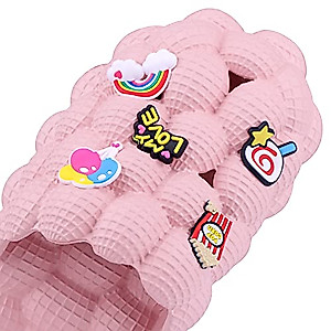 FJPTREN Kids Bubble Slides Slippers Funny Bubble Shoes Soft EVA Lychee Slides Soft Pillow Spa Slippers For Gym House Slippers Shower Bedroom Slippers Pink Size 2-2.5 (Little Girls)