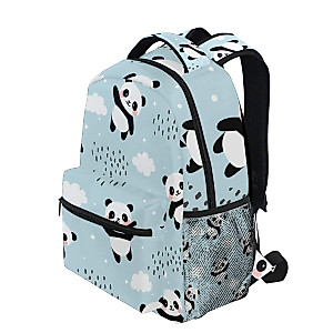 Qilmy Panda Backpack for Girls Student School Bookbag Laptop Computer Travel Daypack, Sky Blue