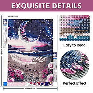 Buewutiry Moon Beach Diamond Painting Kits for Adults - 12x16 Inch Full Drill Diamond Art Kits for Adults Beginner - DIY 5D Diamond Dots Painting Craft for Home Wall Decor Gift (Moon Beach)