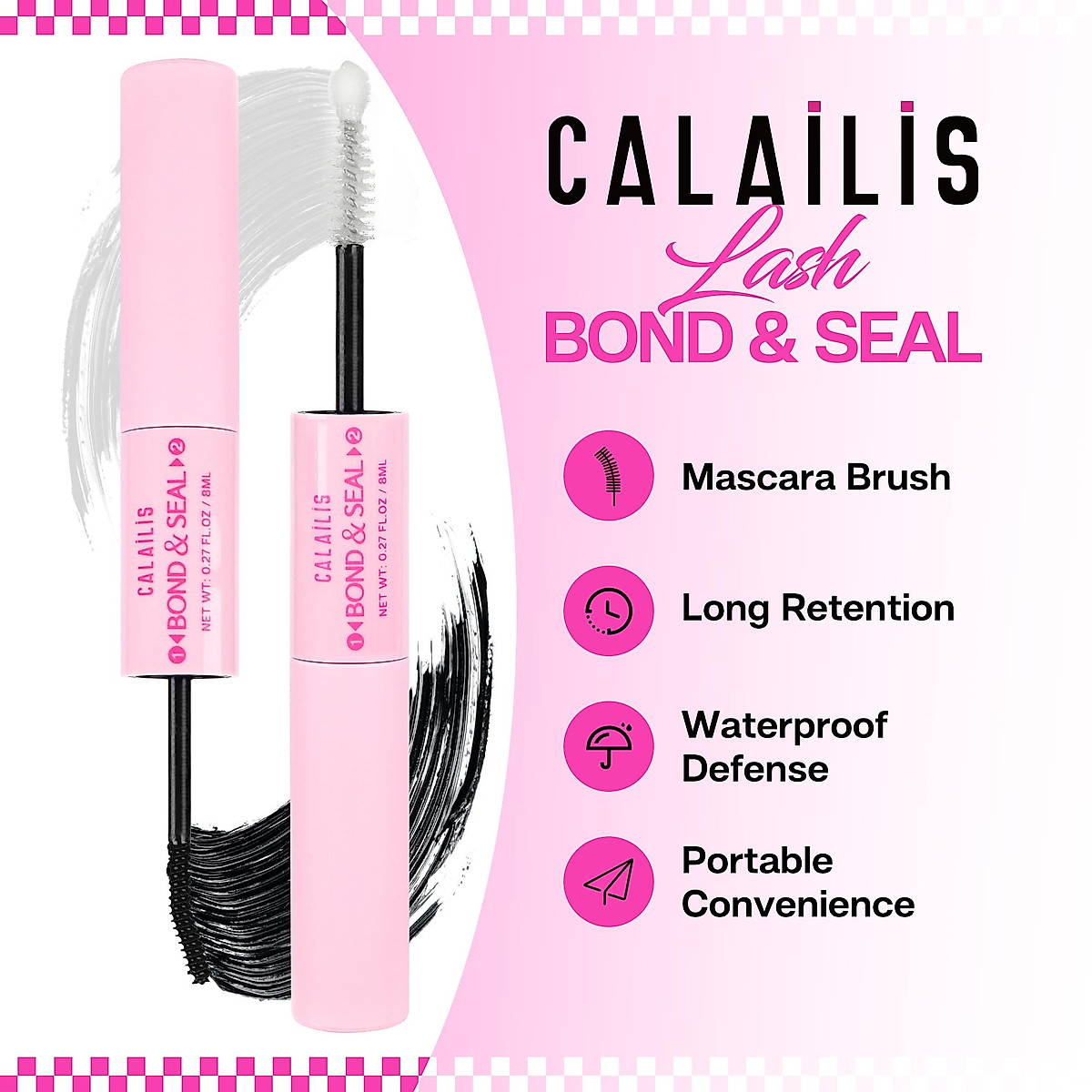 CALAILIS Lash Bond and Seal, Cluster Lash Glue Bond and Seal Lash Glue for Lash Clusters Super Strong Hold and Long Lasting 72 Hours Waterproof Non-irritating Individual Lash Glue for Cluster Eyelash